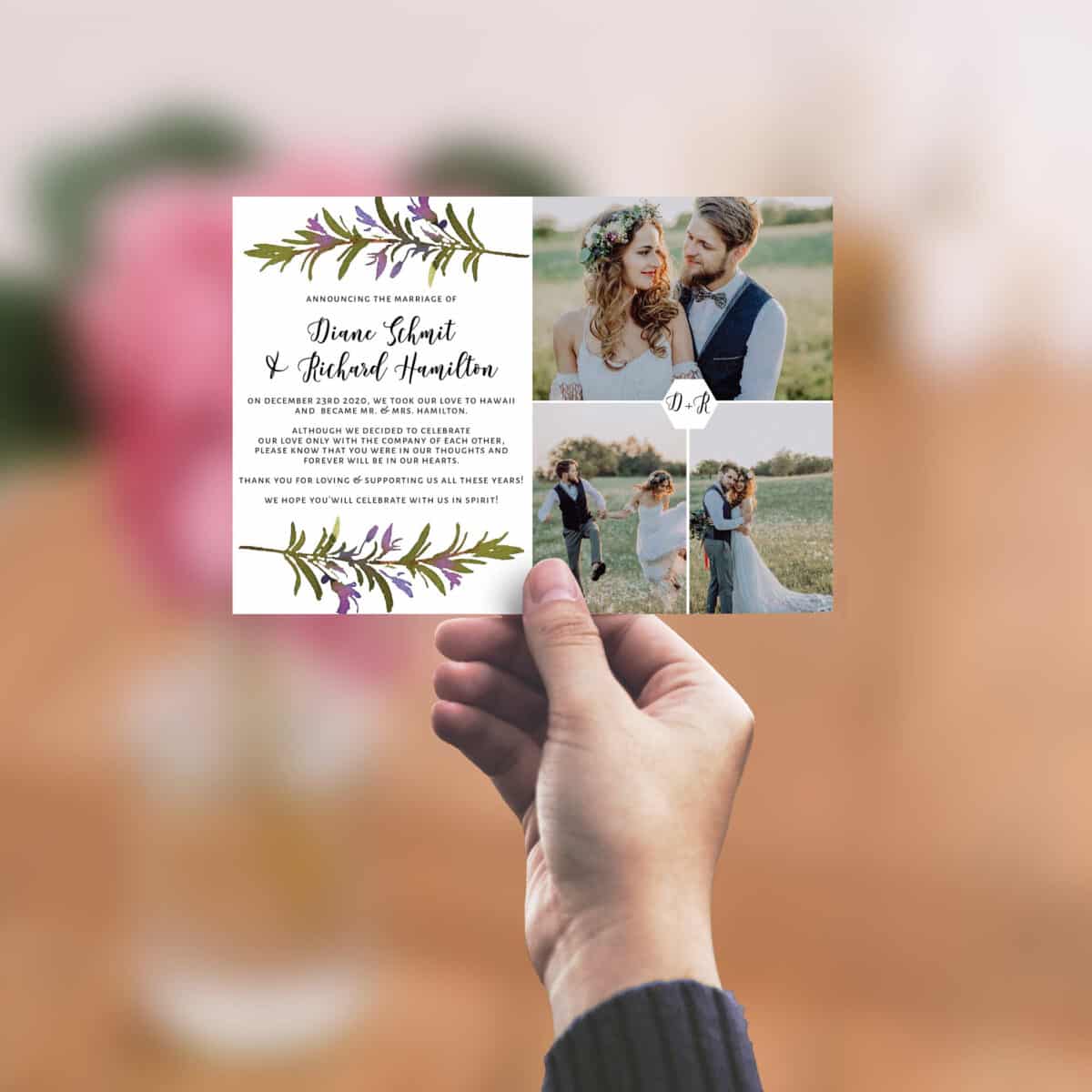 Flat Elopement Announcement Cards with Photos, Announcing the Marriage ...